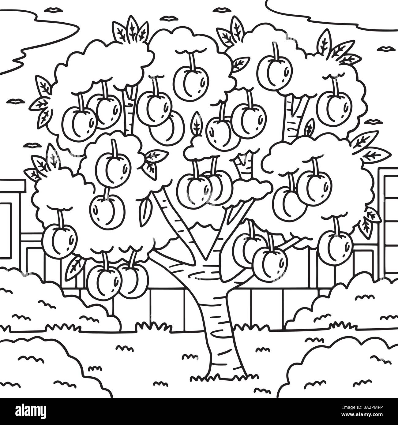 Plum Tree Fruit Plant Coloring Page for Kids Stock Vector Image & Art ...