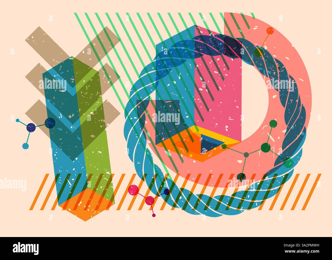 Colorful geometric shapes. Object in trendy riso graph design. Geometry ...