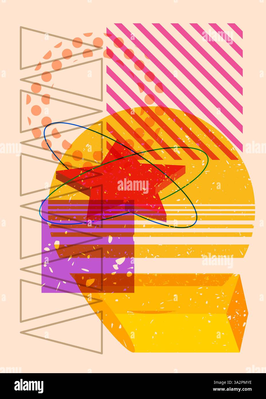 Colorful geometric shapes. Object in trendy riso graph design. Geometry elements abstract ...