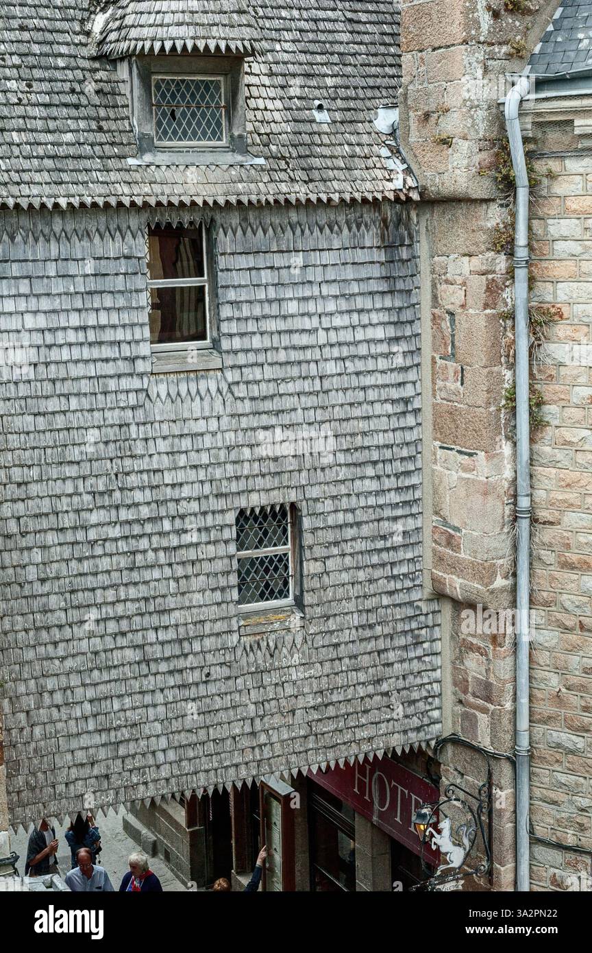 Roofs constructed of wooden shingles in Mont-Saint Michel in France ...