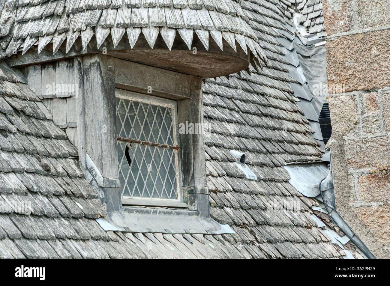 Roofs constructed of wooden shingles in Mont-Saint Michel in France ...