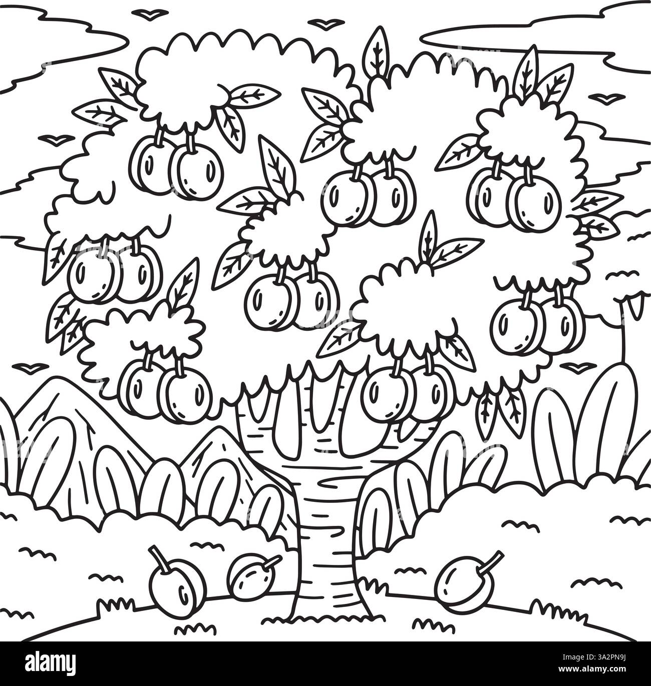 Apricot Tree Fruit Plant Coloring Page for Kids Stock Vector Image ...