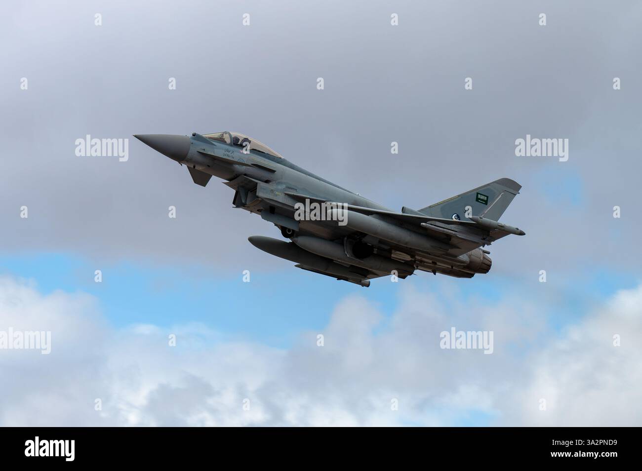 A Royal Saudi Air Force Eurofighter Typhoon takes off in preparation ...