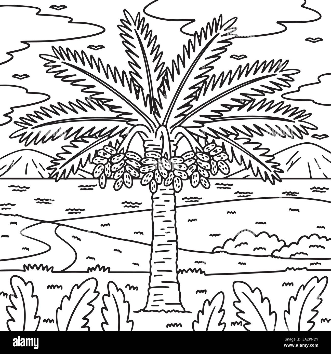 Date Palm Tree Fruit Plant Coloring Page for Kids Stock Vector Image ...