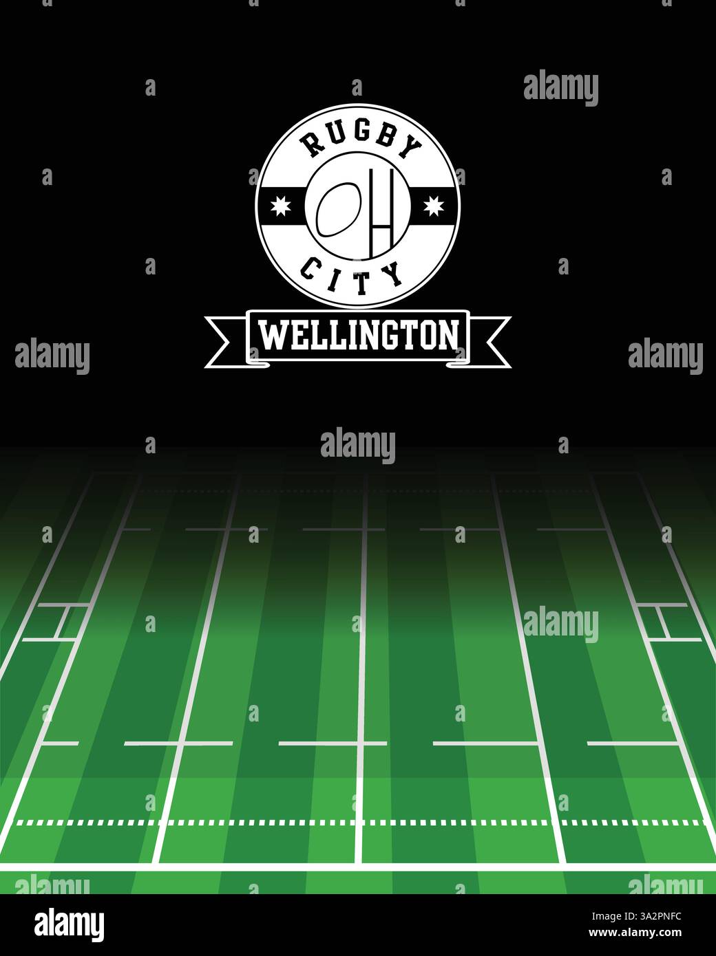 Wellington Concept for Rugby City white Stamp with Green Field ...