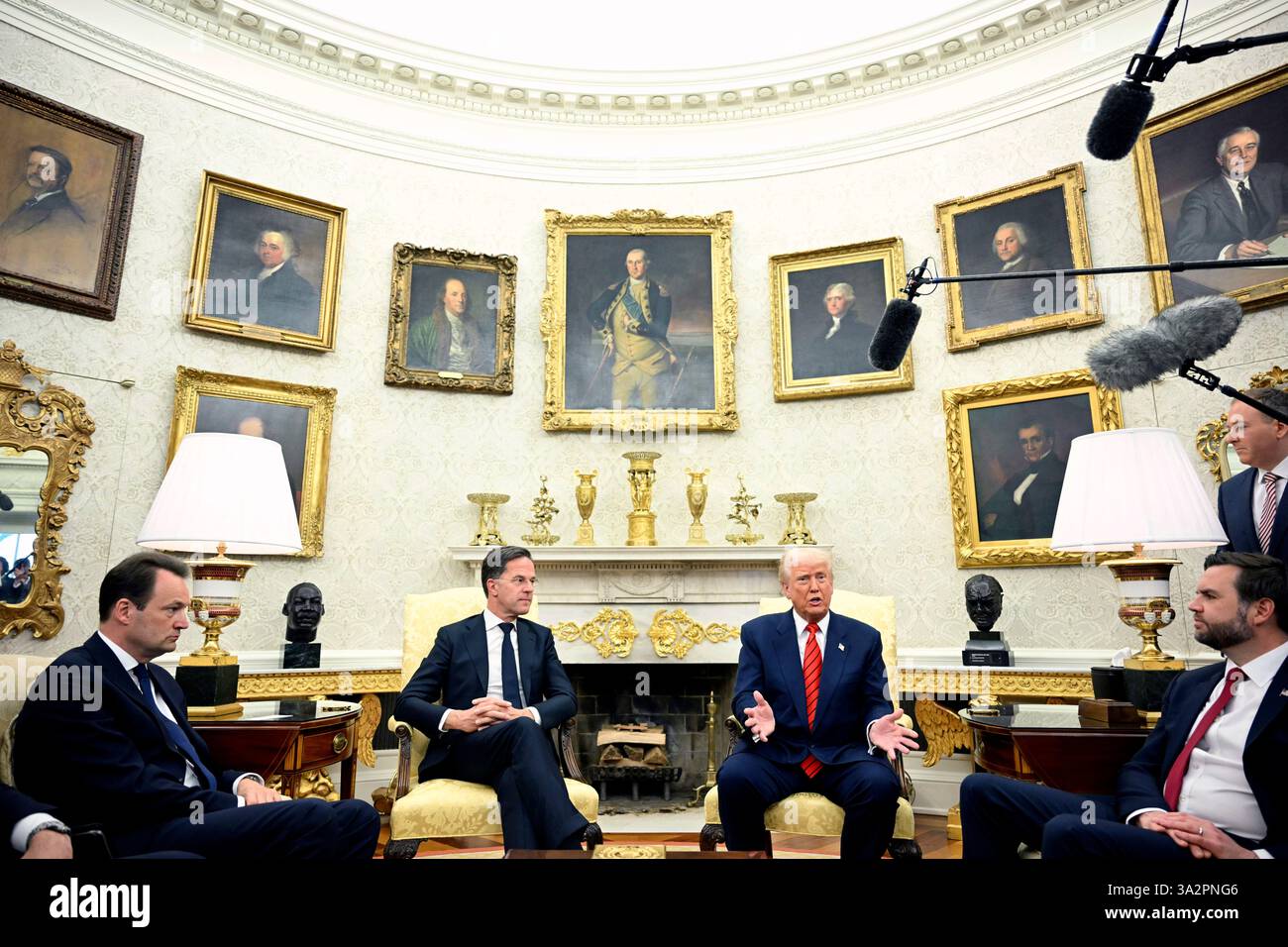 President Donald Trump speaks during a meeting with NATO Secretary ...