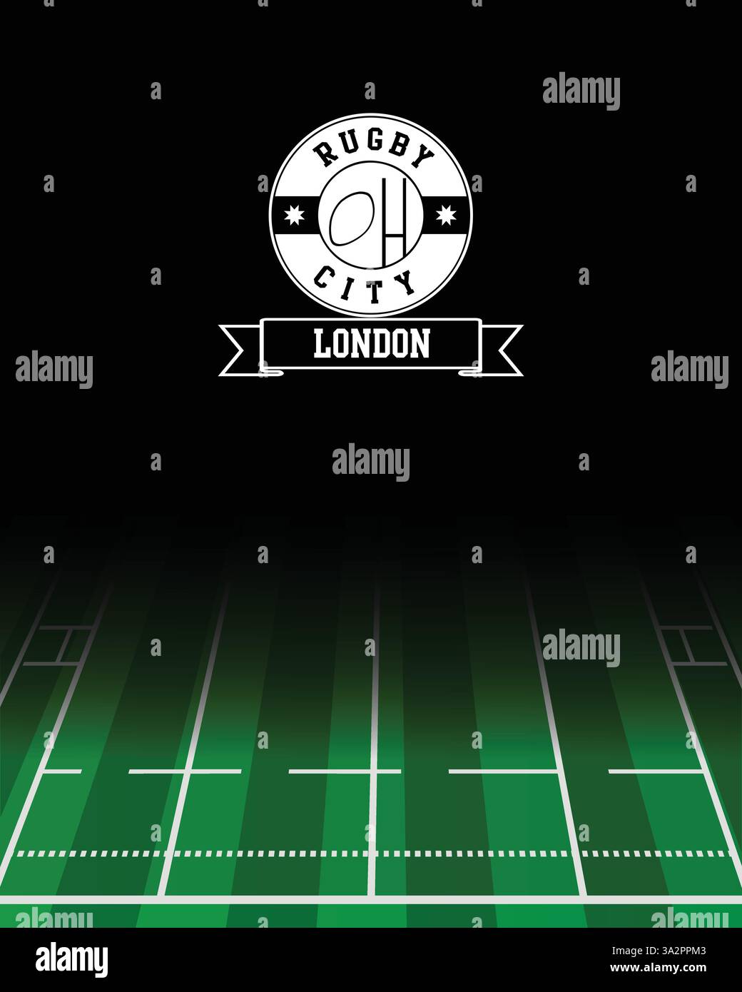 London Concept for Rugby City white Stamp with Green Field Background ...
