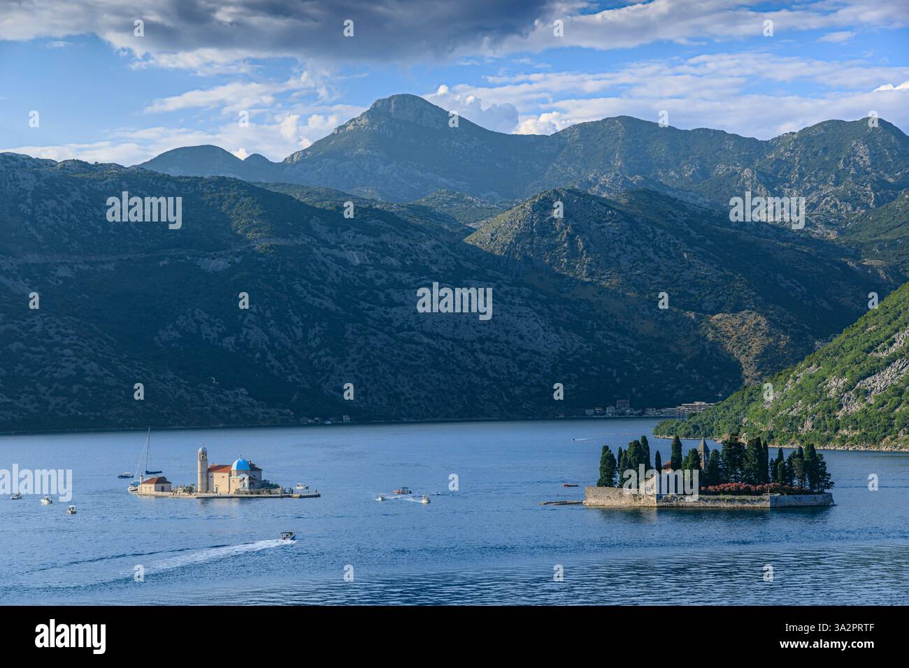 Glimpse of Kotor Bay in Montenegro: view of the islets of Saint George ...