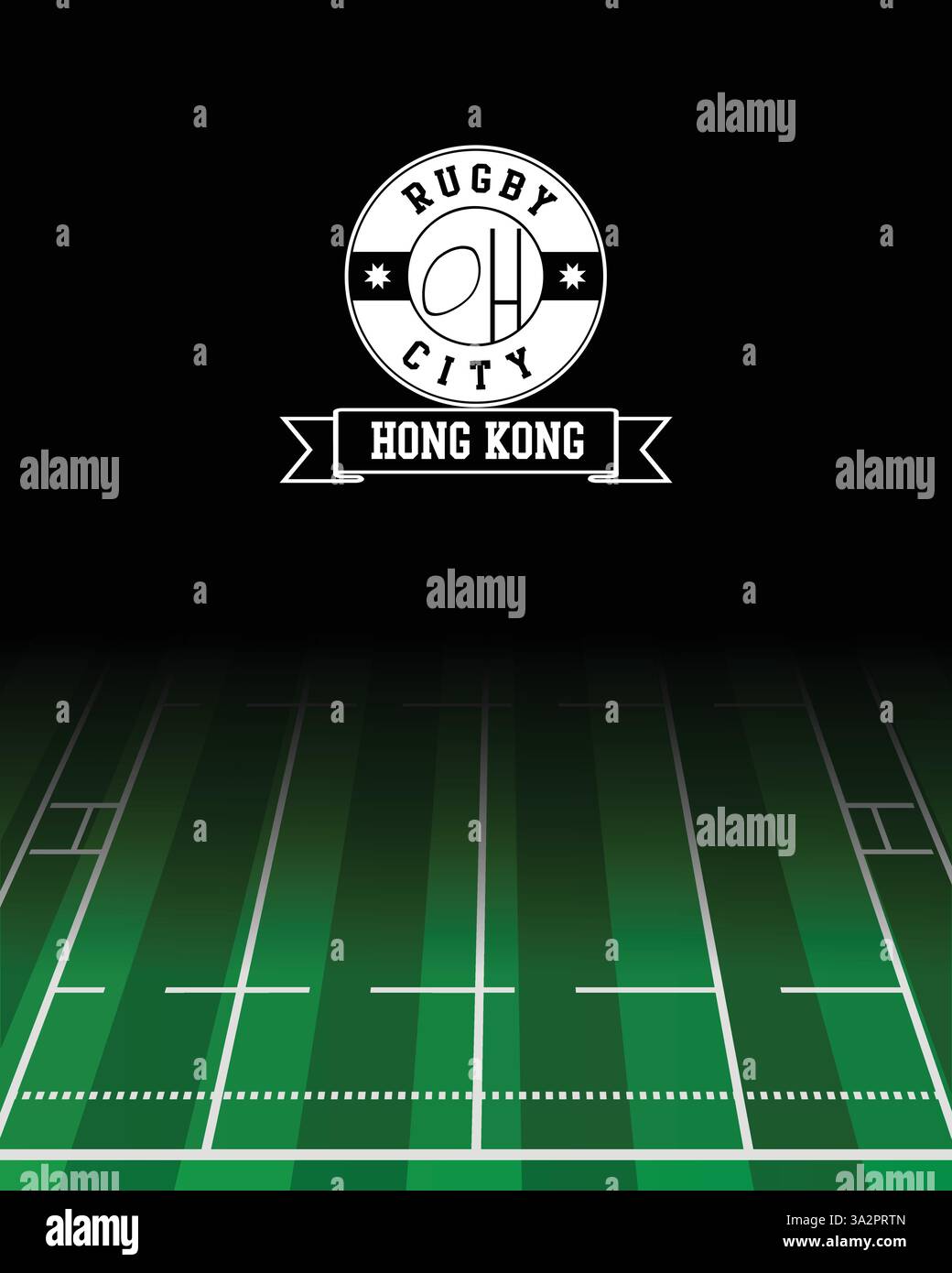 Hong Kong Concept for Rugby City white Stamp with Green Field Background, abstract illustration ...