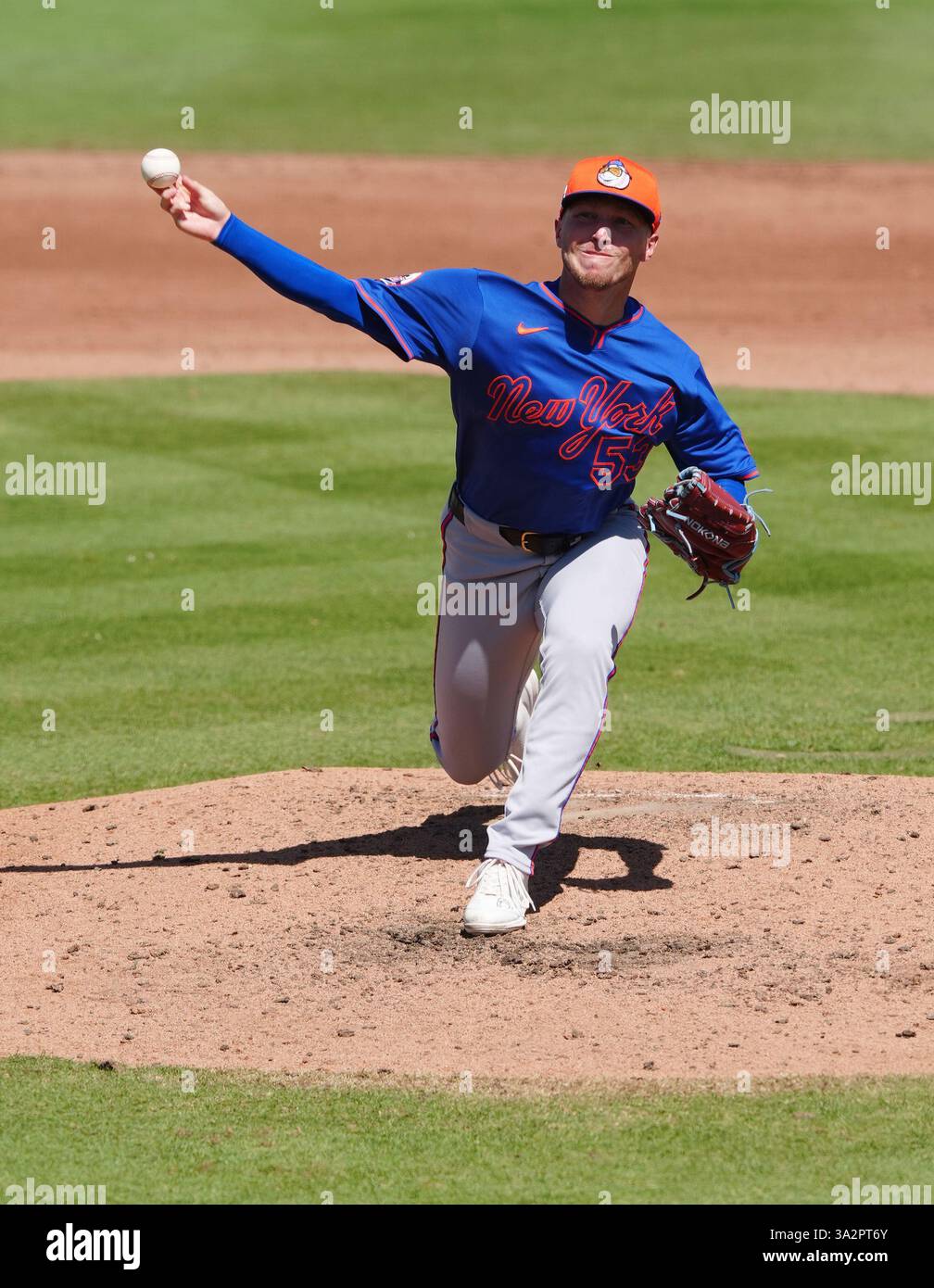 JUPITER, FL - MARCH 12: New York Mets pitcher Tyler Zuber (53) throws a ...