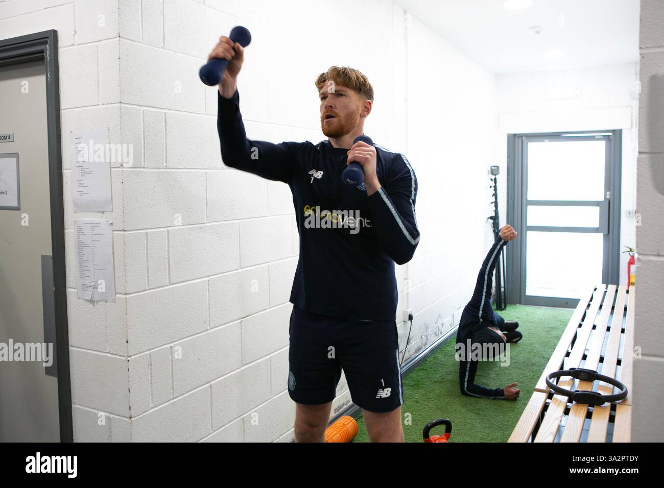 Harrogate Town goalkeeper Mark Oxley doing weights at the Rothwell ...