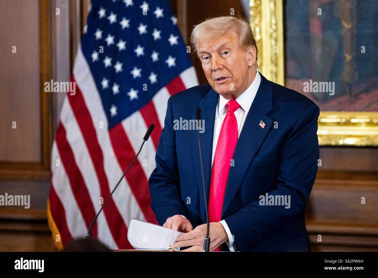 US President Donald Trump joins the Taoiseach of Ireland Micheal Martin ...