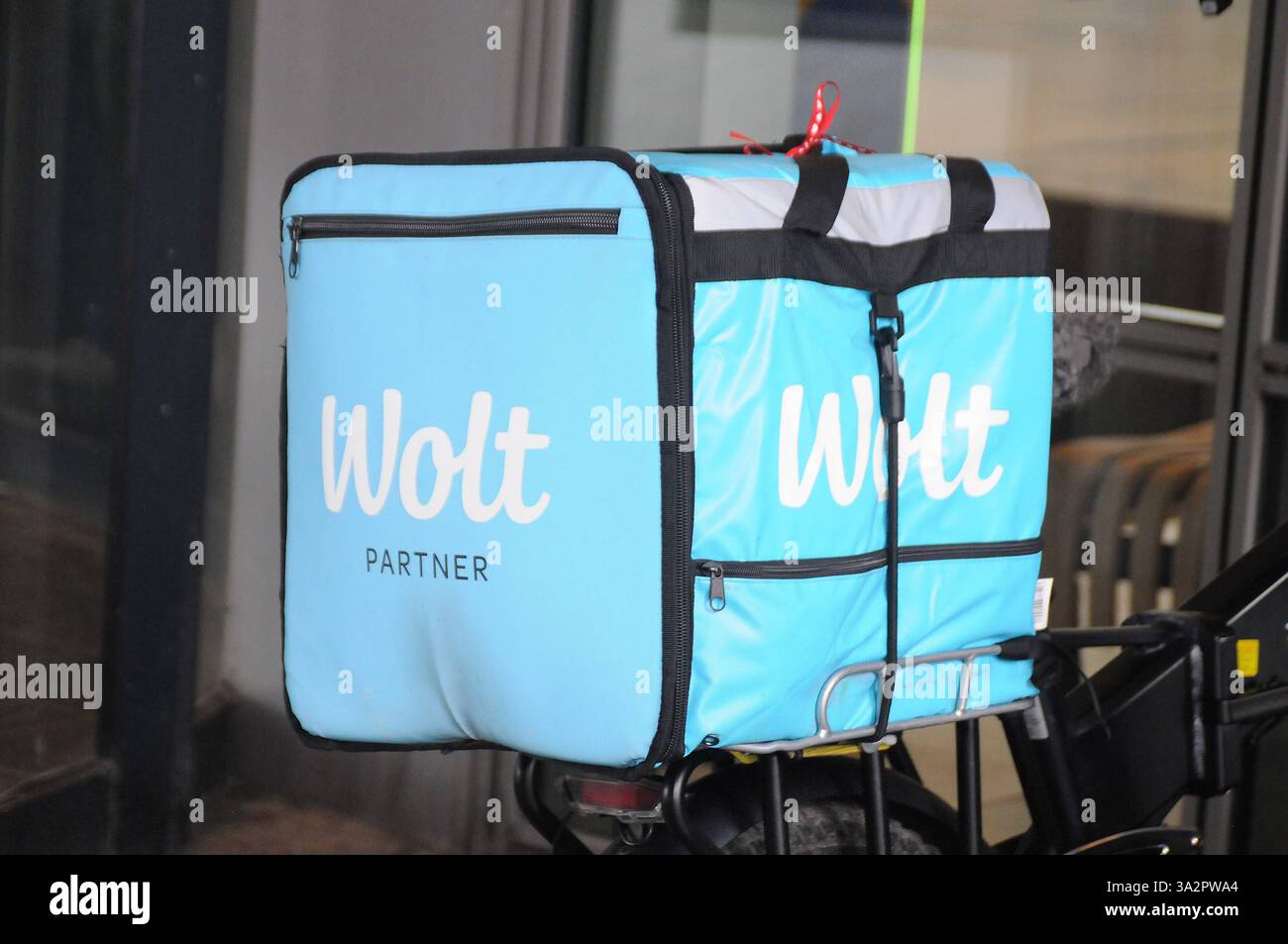 Copenhagen/ Denmark/13 march 2025/ doordash Wolt food delivery biker in Copenhagen. .Photo ...