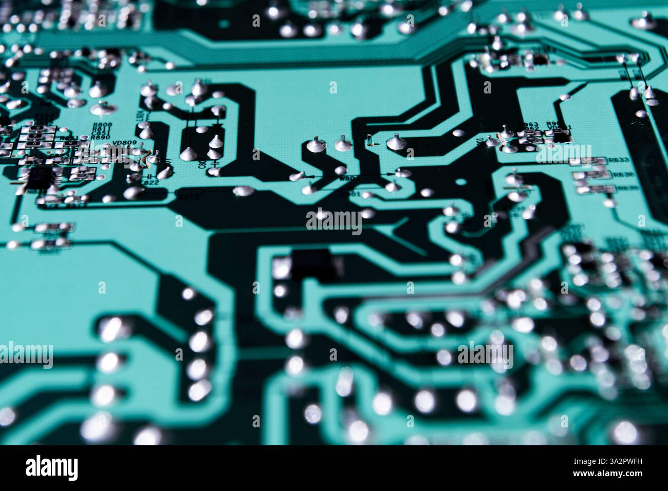 Technology background. Motherboard. CPU electrons. Circuit board with electrons. Electronic ...