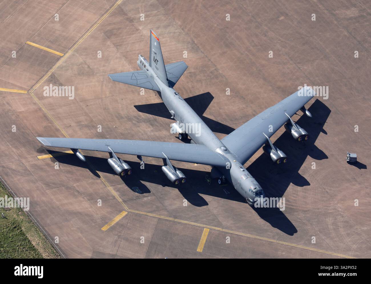 Aerial view of US Air Force Boeing B.52 Bomber aircraft at RAF Fairford ...