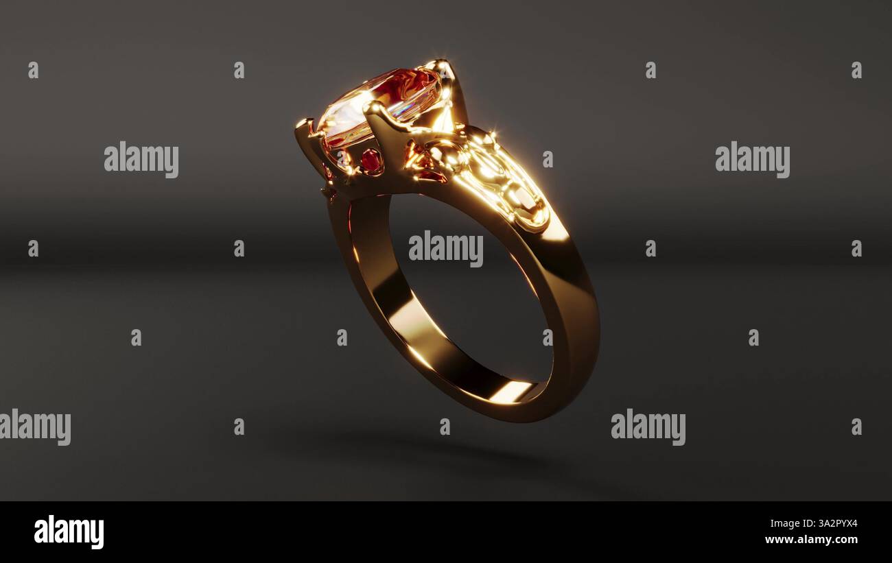 Wedding gold ring rotate on black bg 3d render Stock Photo - Alamy
