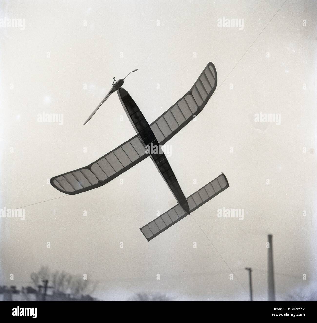 1950s, historical, Balsa wood model aircraft in flight Stock Photo - Alamy