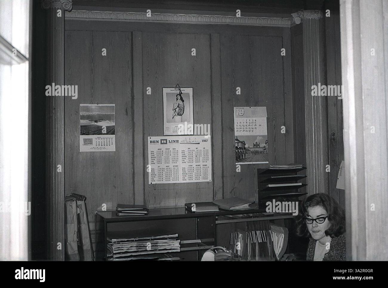 1967, historical, inside an office of Scottish shipping company, Ben Line Steamers, a female ...