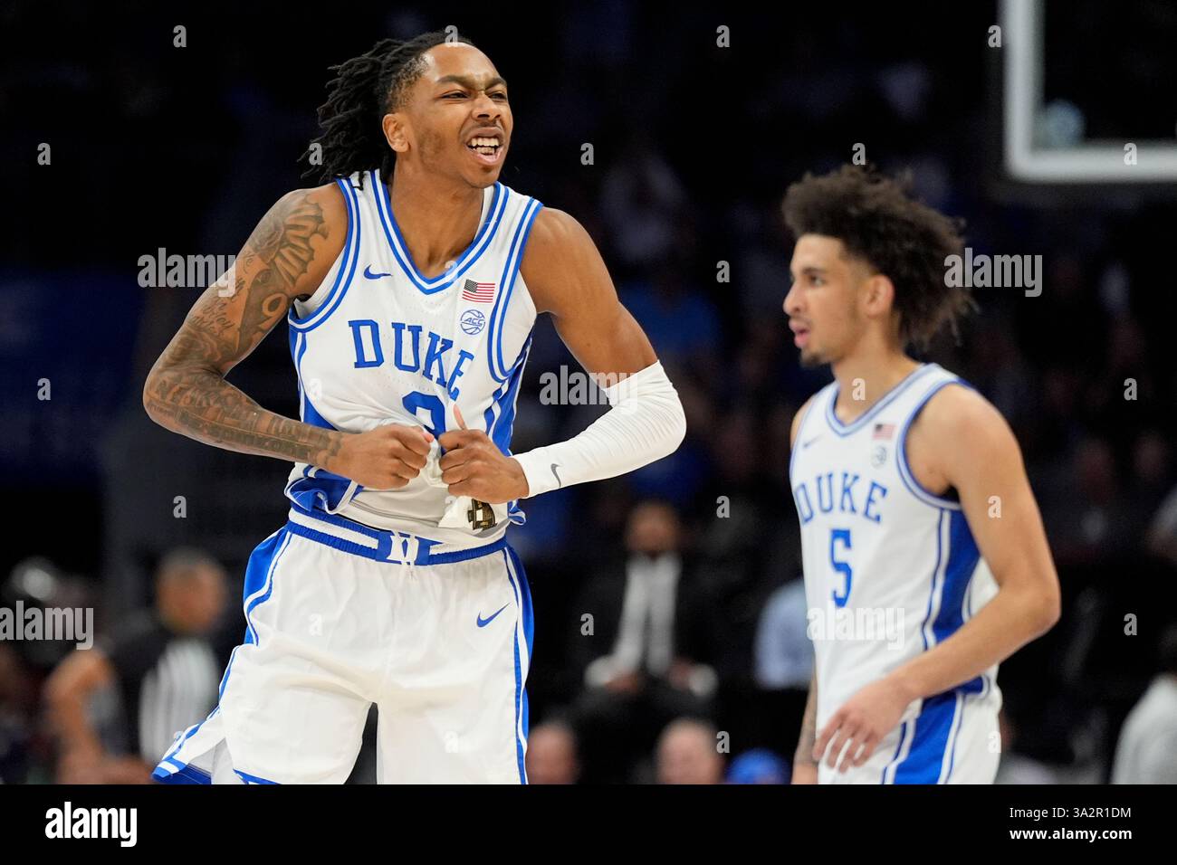 Duke guard Isaiah Evans celebrates after scoring against Georgia Tech ...