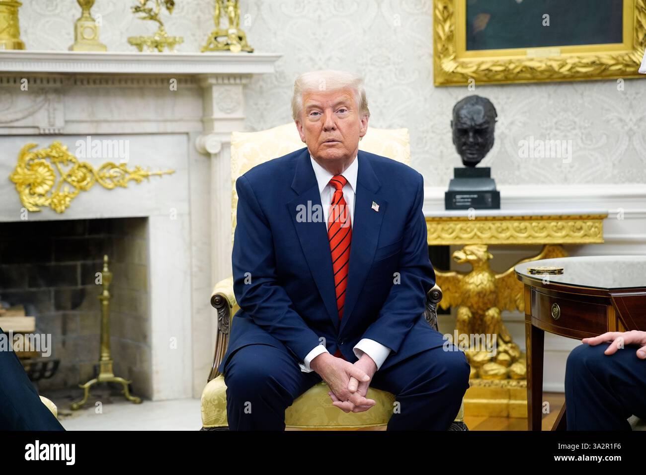 Washington, USA. 13th Mar, 2025. US President Donald Trump sits during ...