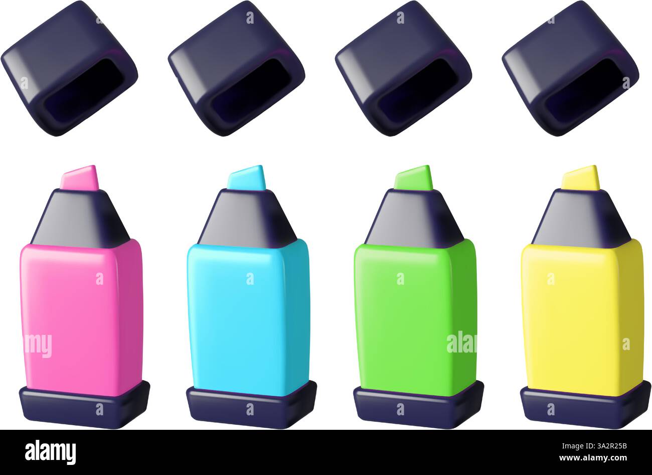 Highlight marker pens 3d realistic vector different colors office ...