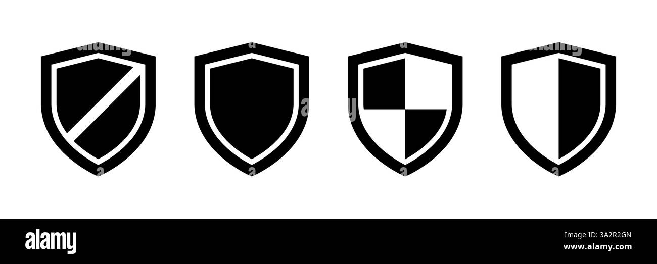 Set of Four Shield Silhouette Icons Symbolizing Protection Stock Vector ...