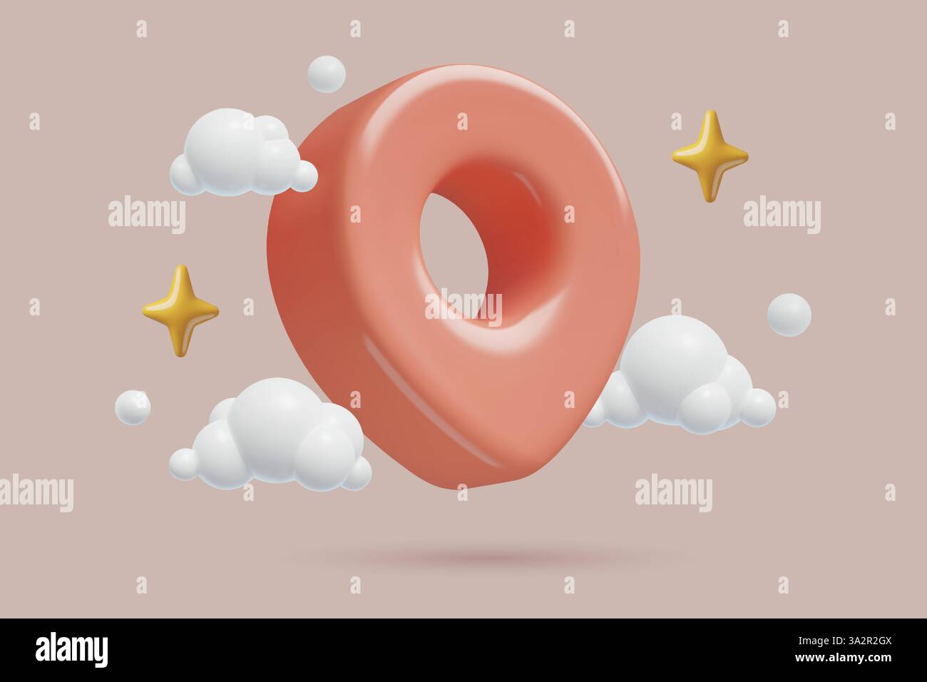 3d location pin pink plastic icon with clouds and stars address and ...