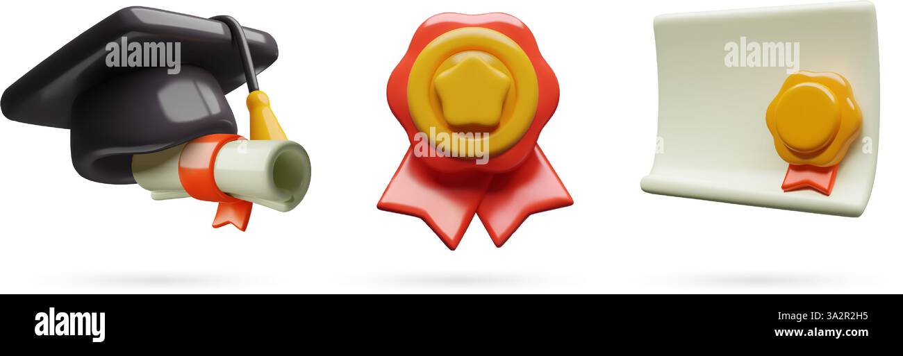 3d graduation elements set minimal three dimensional student cap ...