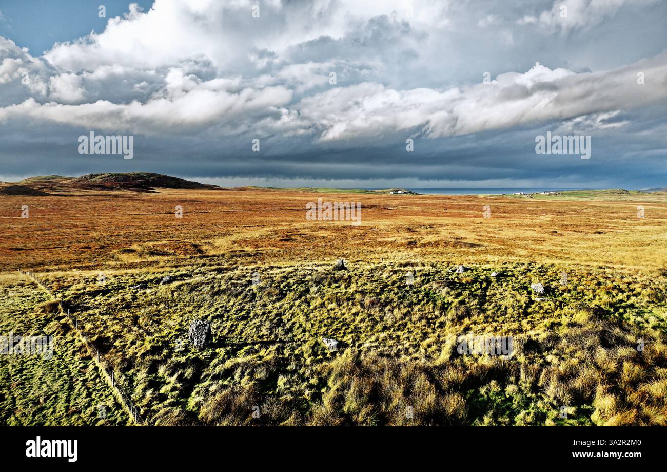 Cultoon prehistoric stone circle on moorland on west of Islay, Hebrides ...