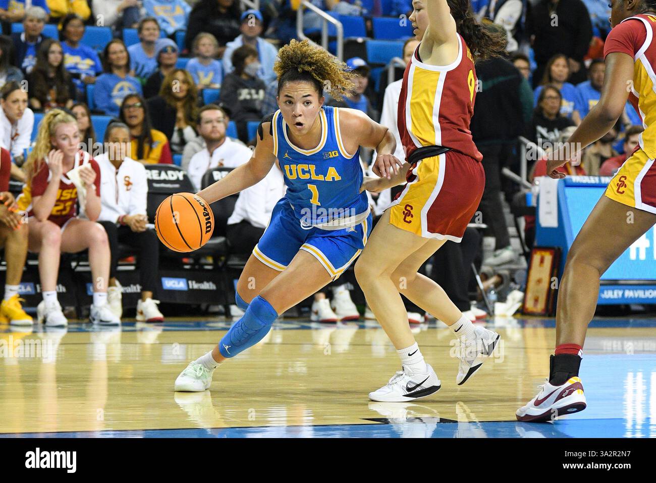 LOS ANGELES, CA - MARCH 01: UCLA Bruins guard Kiki Rice (1) drives to ...