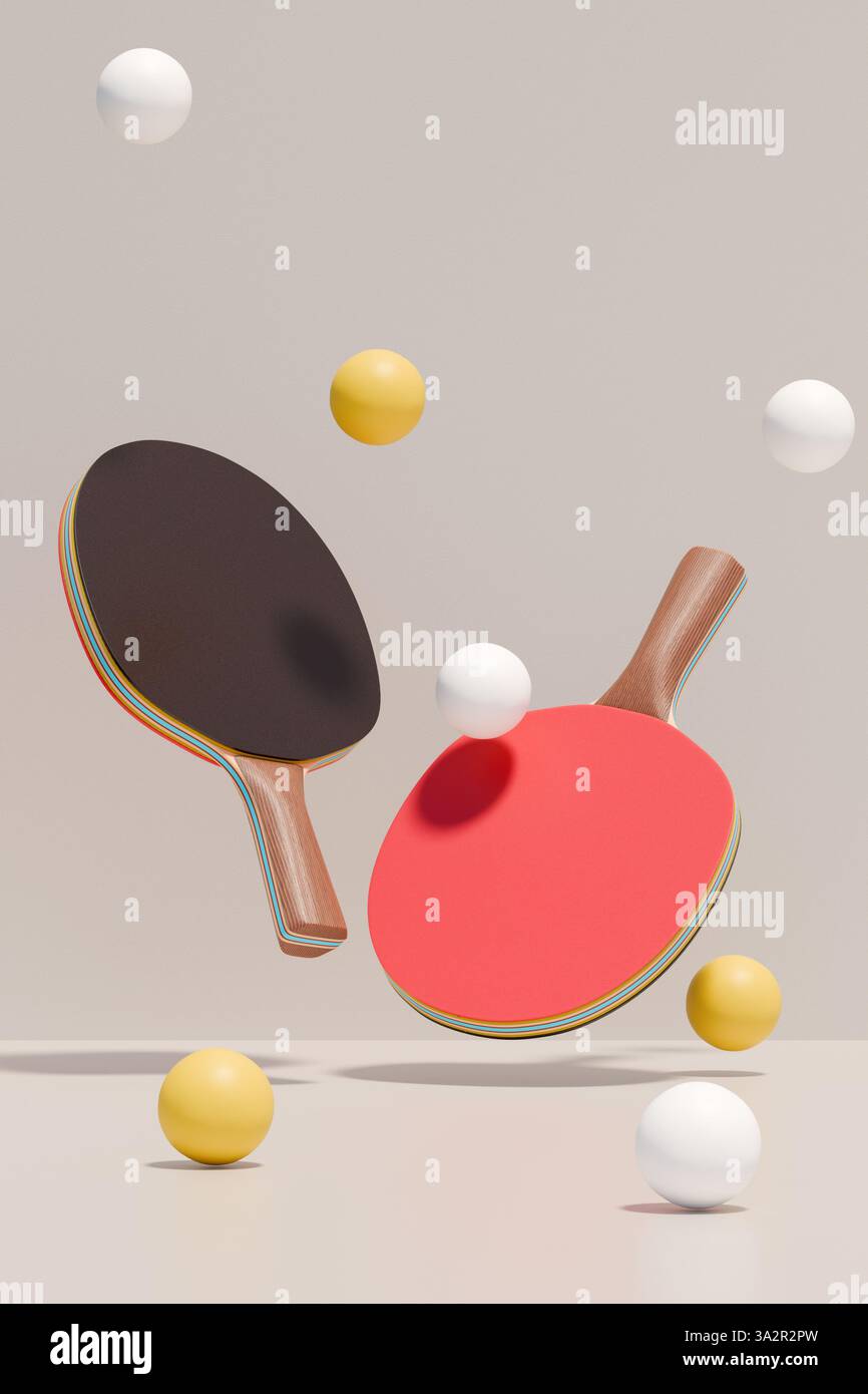 Two ping pong paddles and balls in motion, showcasing fun and activity ...