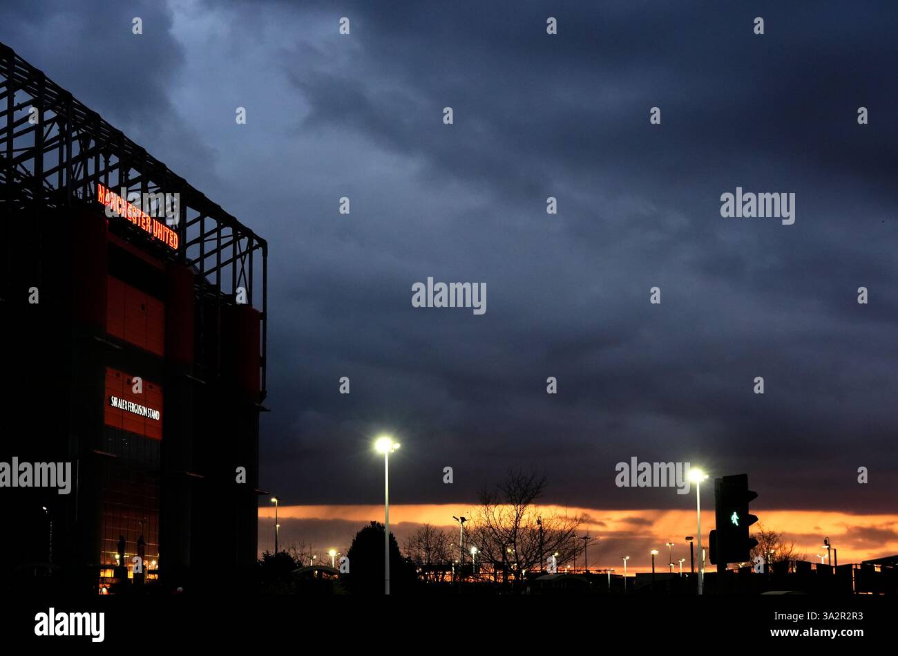 A view of the sunset before the stadium before the UEFA Europa League ...