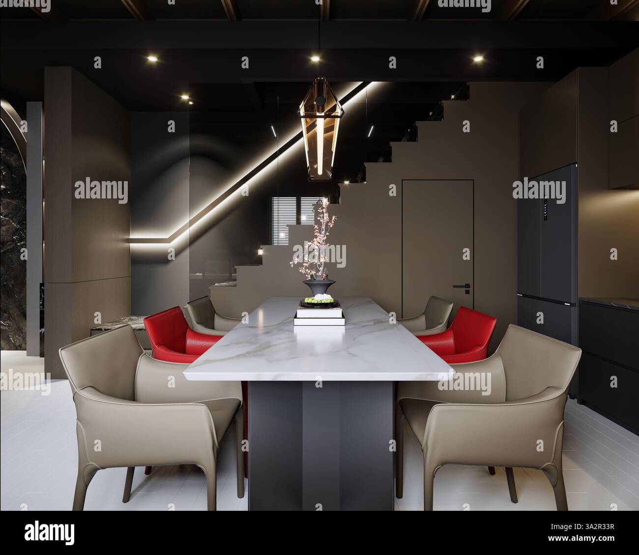 3d render luxury living room, dining room Stock Photo - Alamy