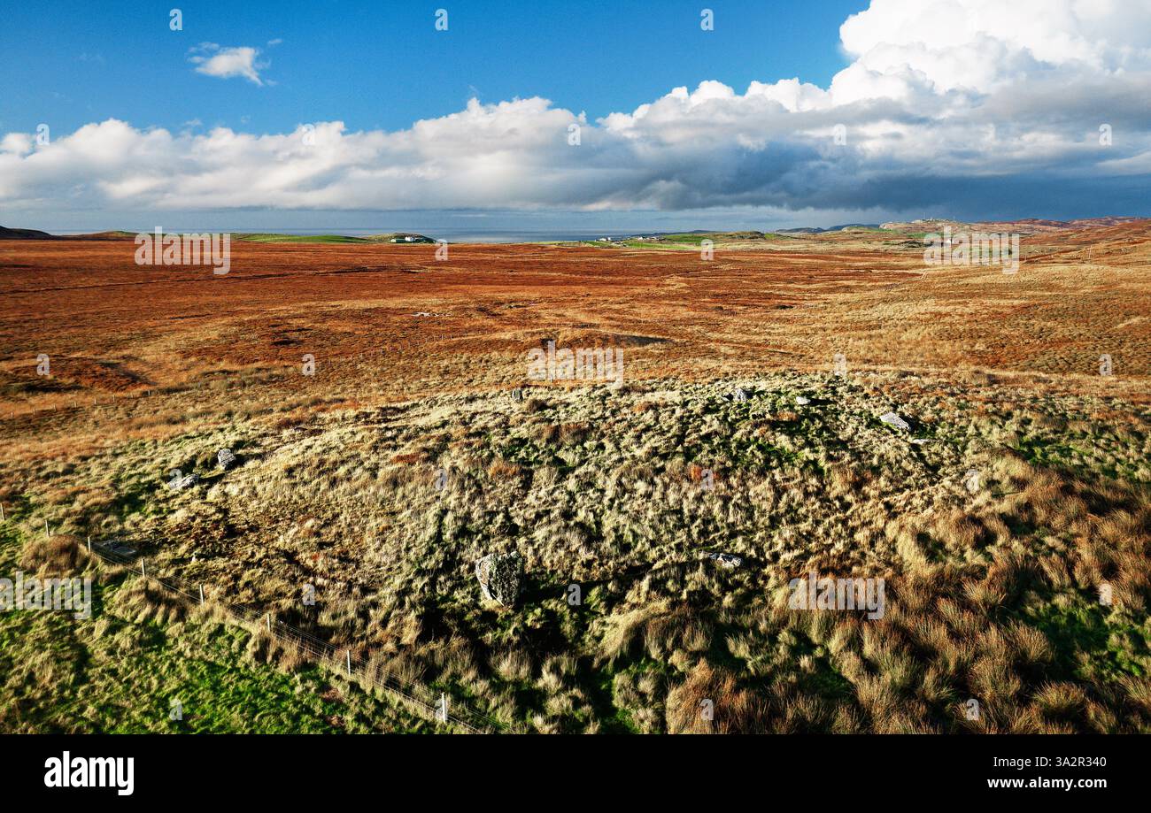 Cultoon prehistoric stone circle on moorland on west of Islay, Hebrides ...