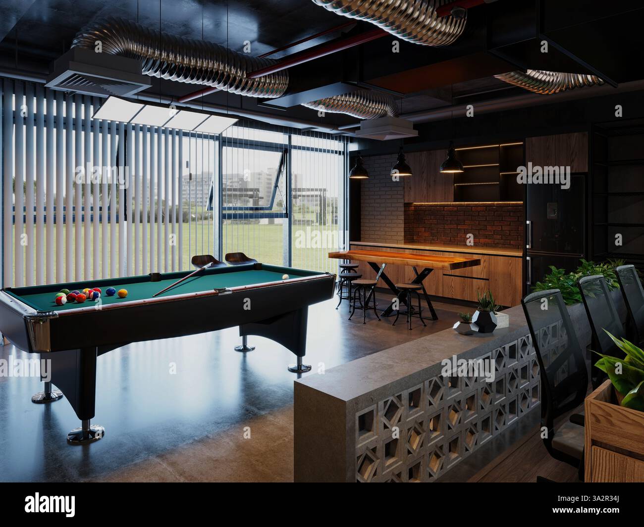 3d render working office interior Stock Photo - Alamy