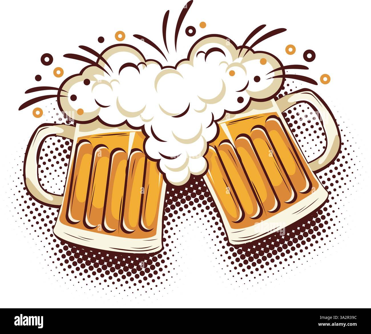 Beer glasses toast icon with splash and foam. Vector in comic style on ...