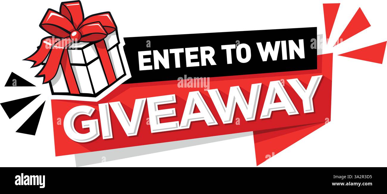 Enter to Win banner with gift box on ribbon. Modern vector on ...