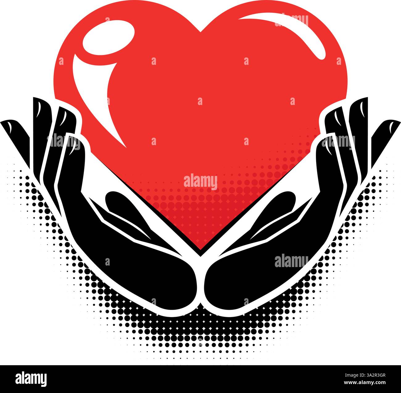 Hands of couple in love hold red heart one for two. Template decoration ...