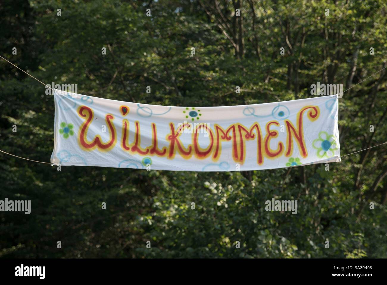 welcome sign at the entrance for greeting and welcoming visitors ...