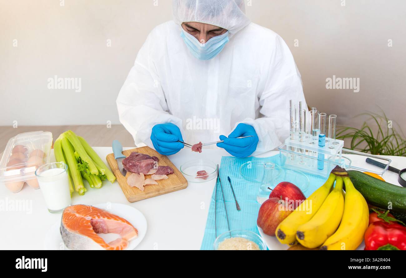 laboratory testing of different food products. Selective focus. people ...