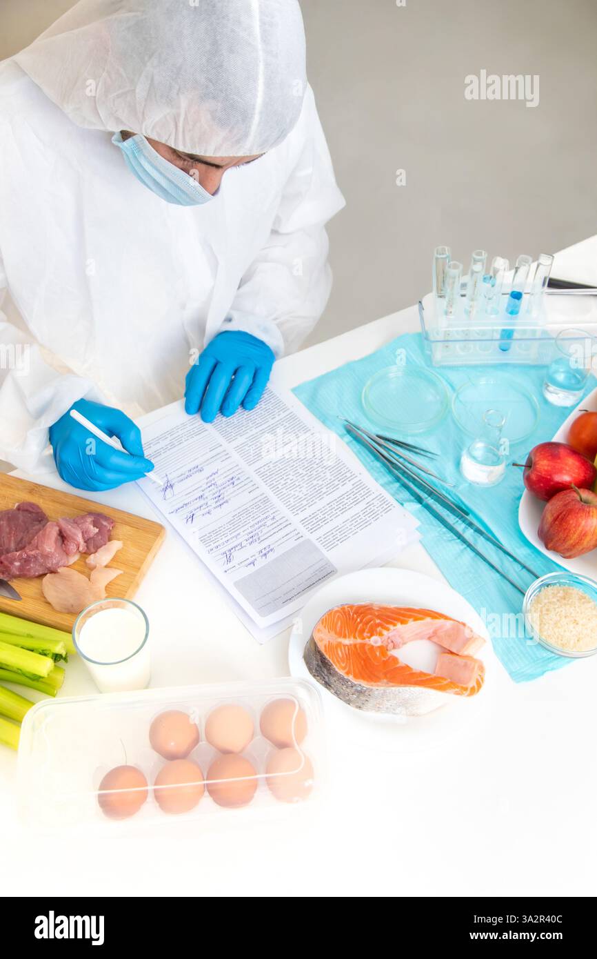 laboratory testing of different food products. Selective focus. people ...
