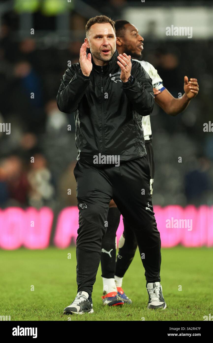 Derby County manager John Eustace after the Sky Bet Championship match ...