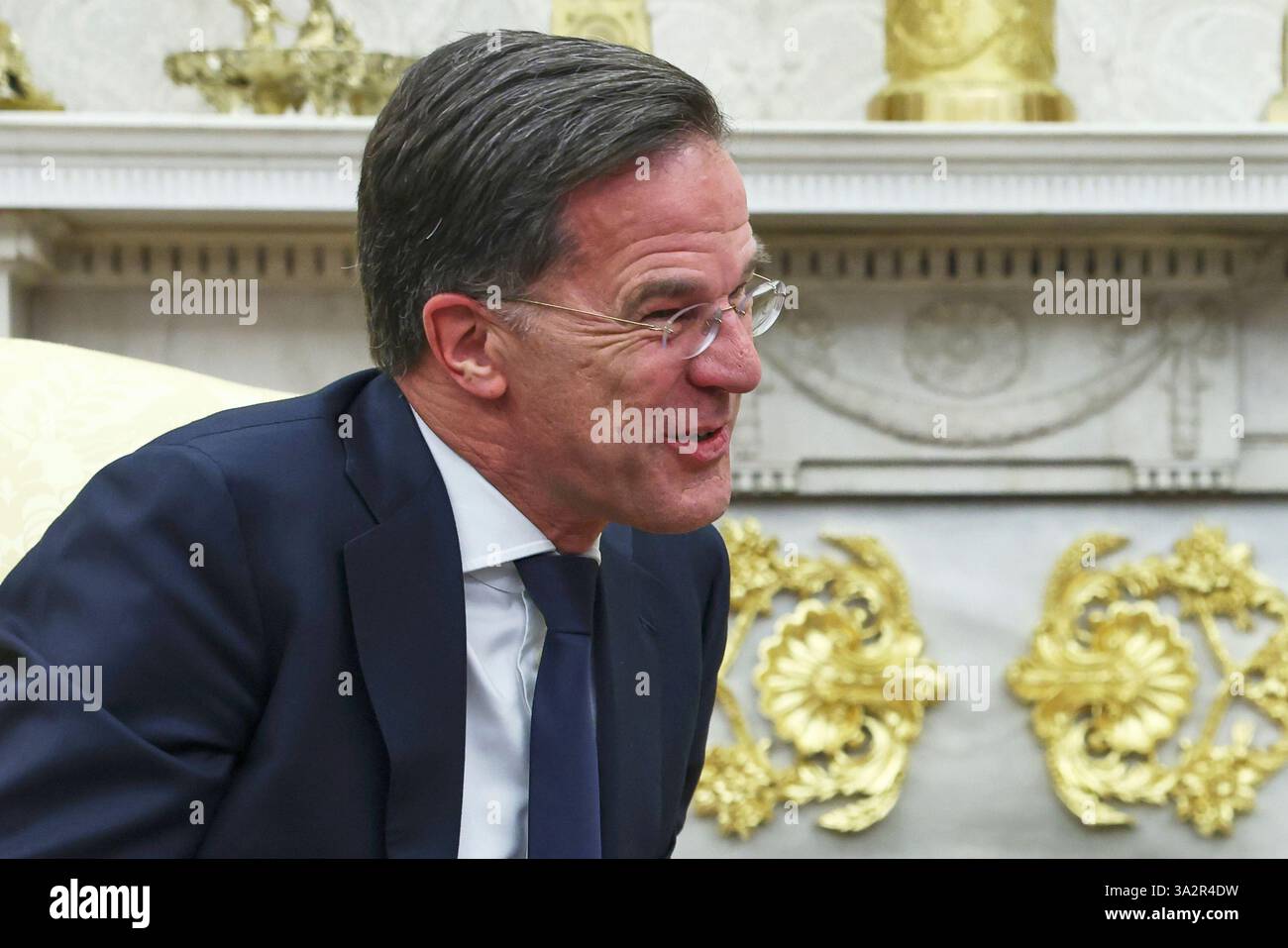 NATO Secretary General Mark Rutte talks with President Donald Trump in ...