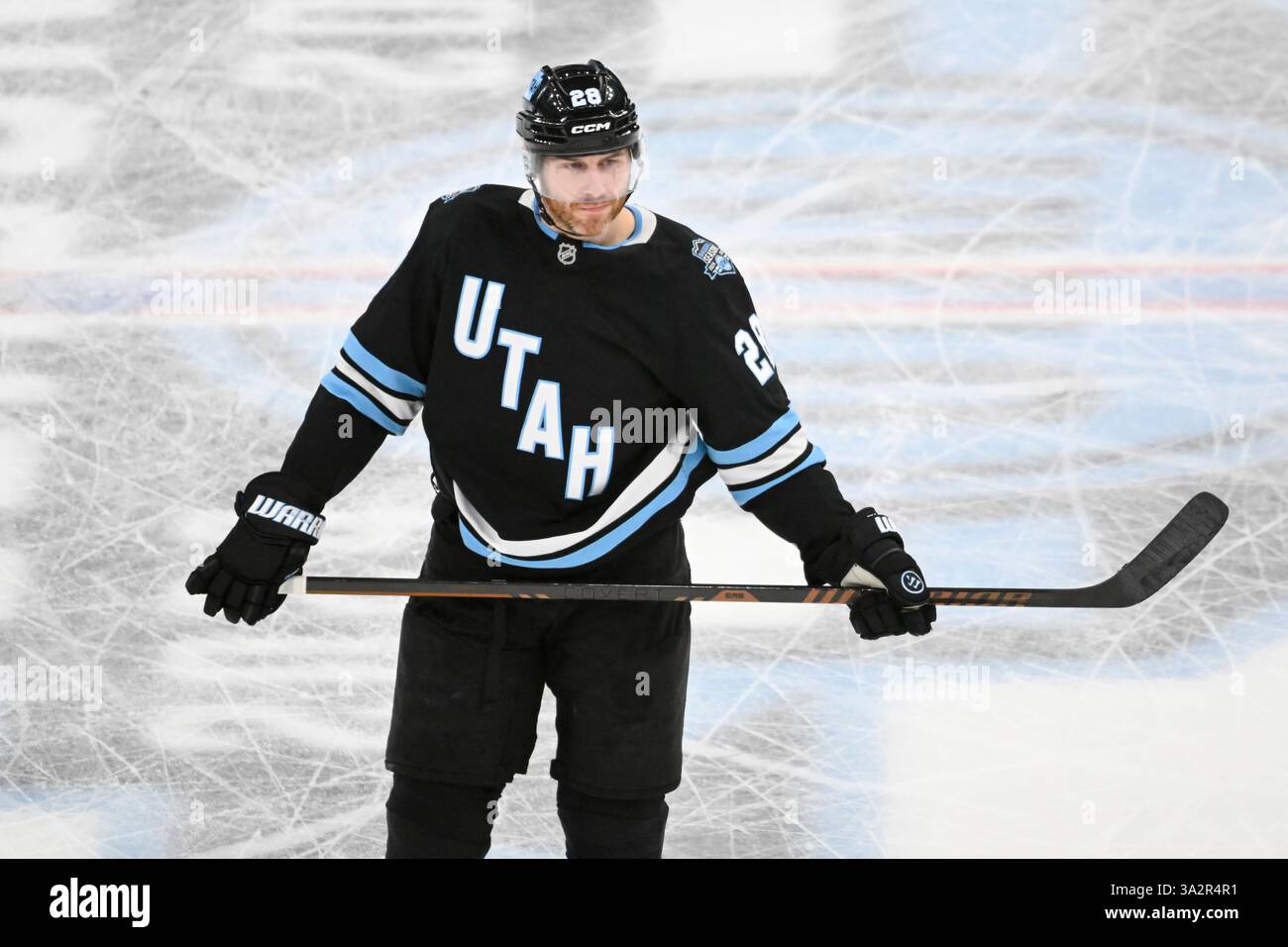 Utah Hockey Club defenseman Ian Cole (28) looks on during the second ...