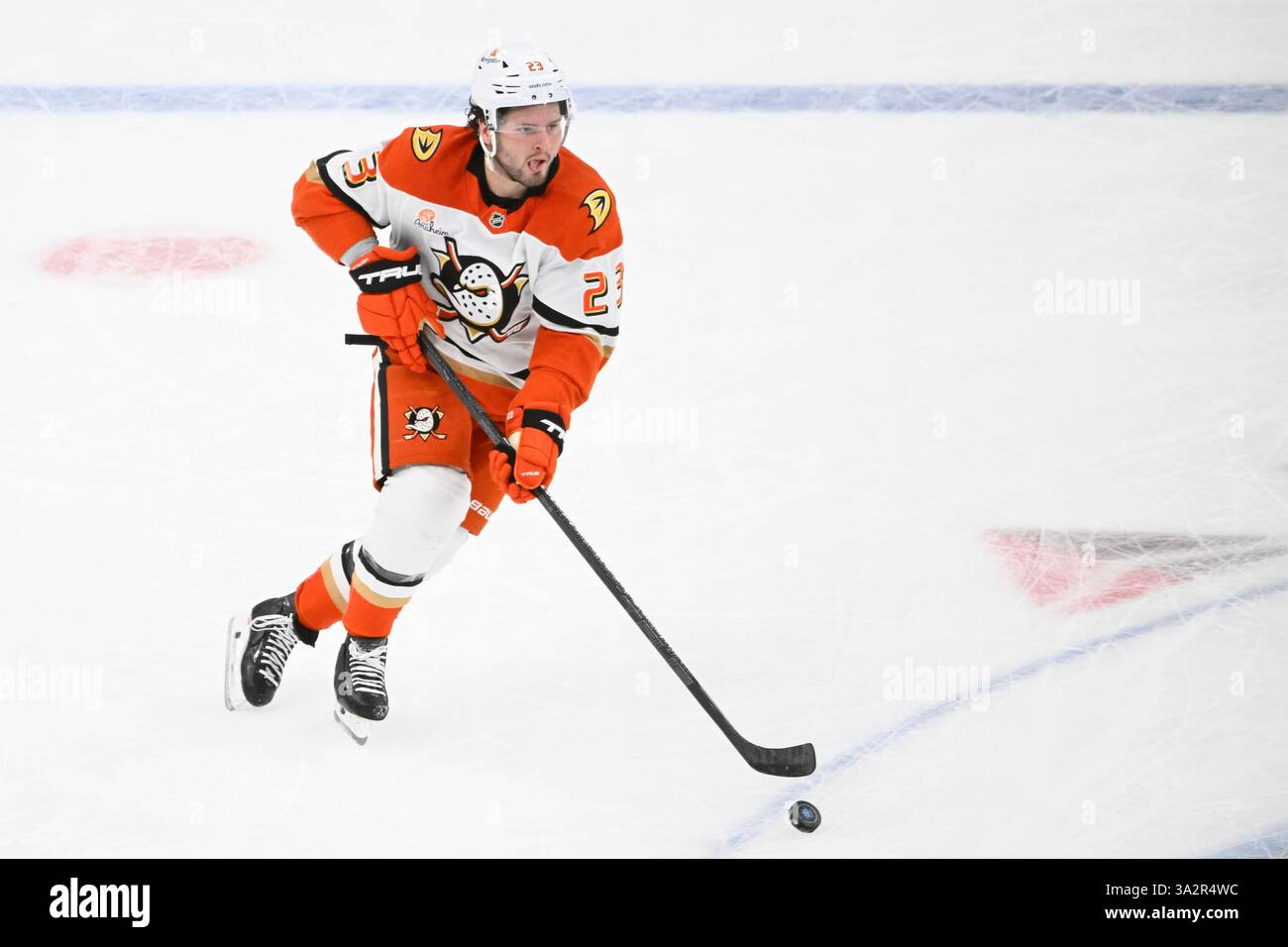 Anaheim Ducks center Mason McTavish (23) skates the puck during the ...