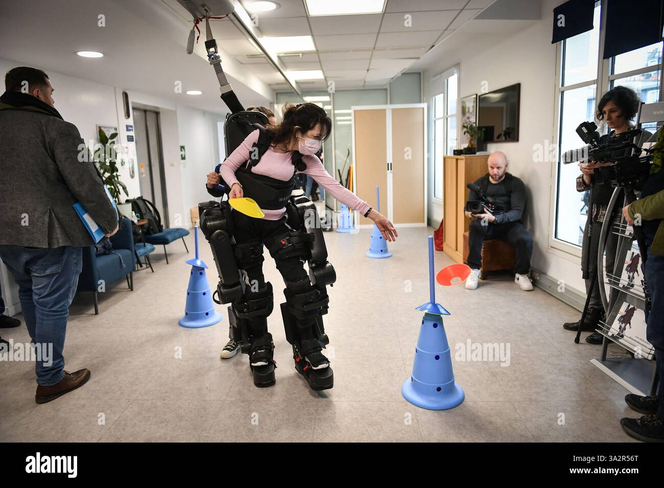 Paris, France. 13th Mar, 2025. A patient using a hospital exoskeleton ...