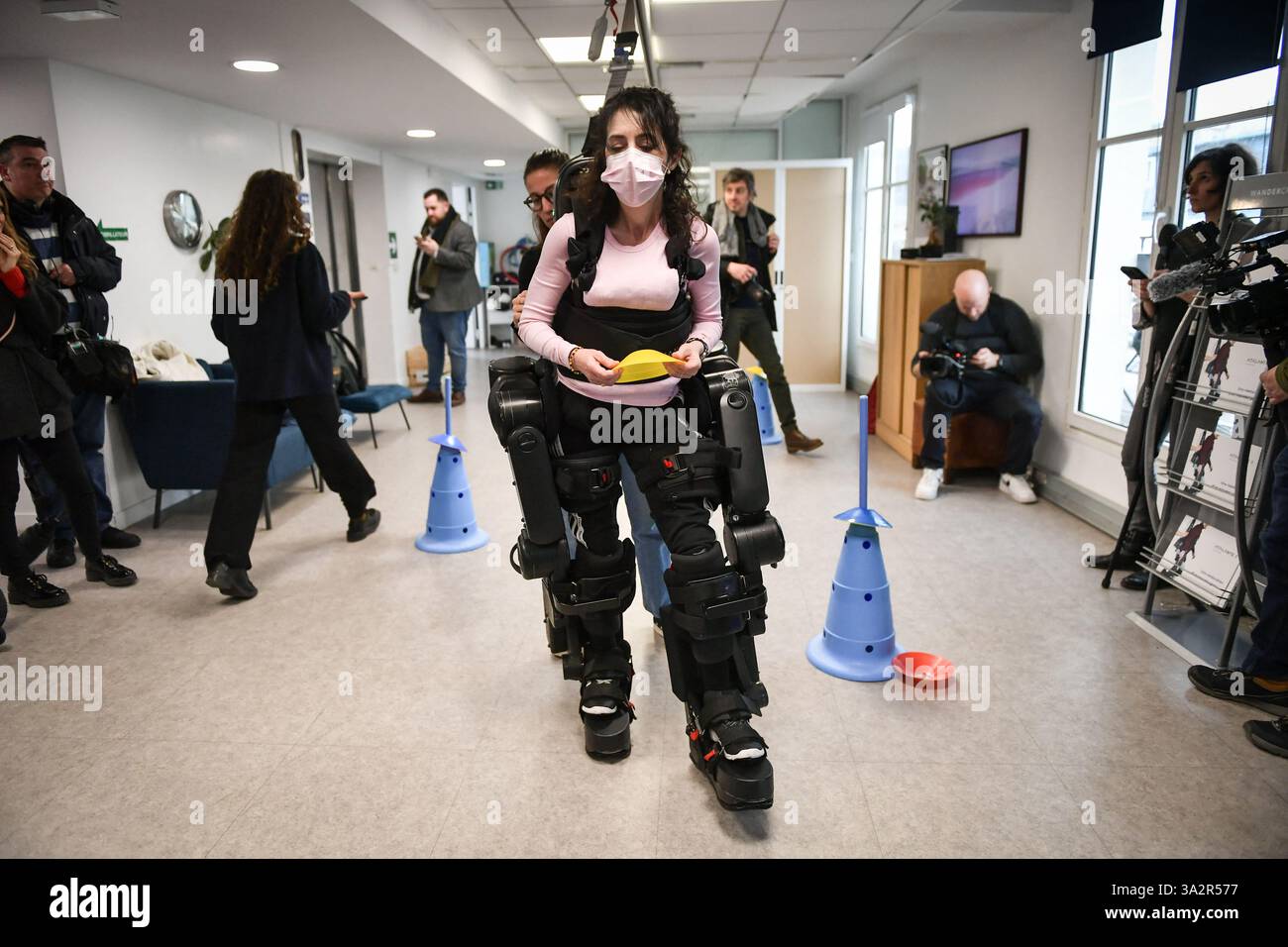 Paris, France. 13th Mar, 2025. A patient using a hospital exoskeleton ...
