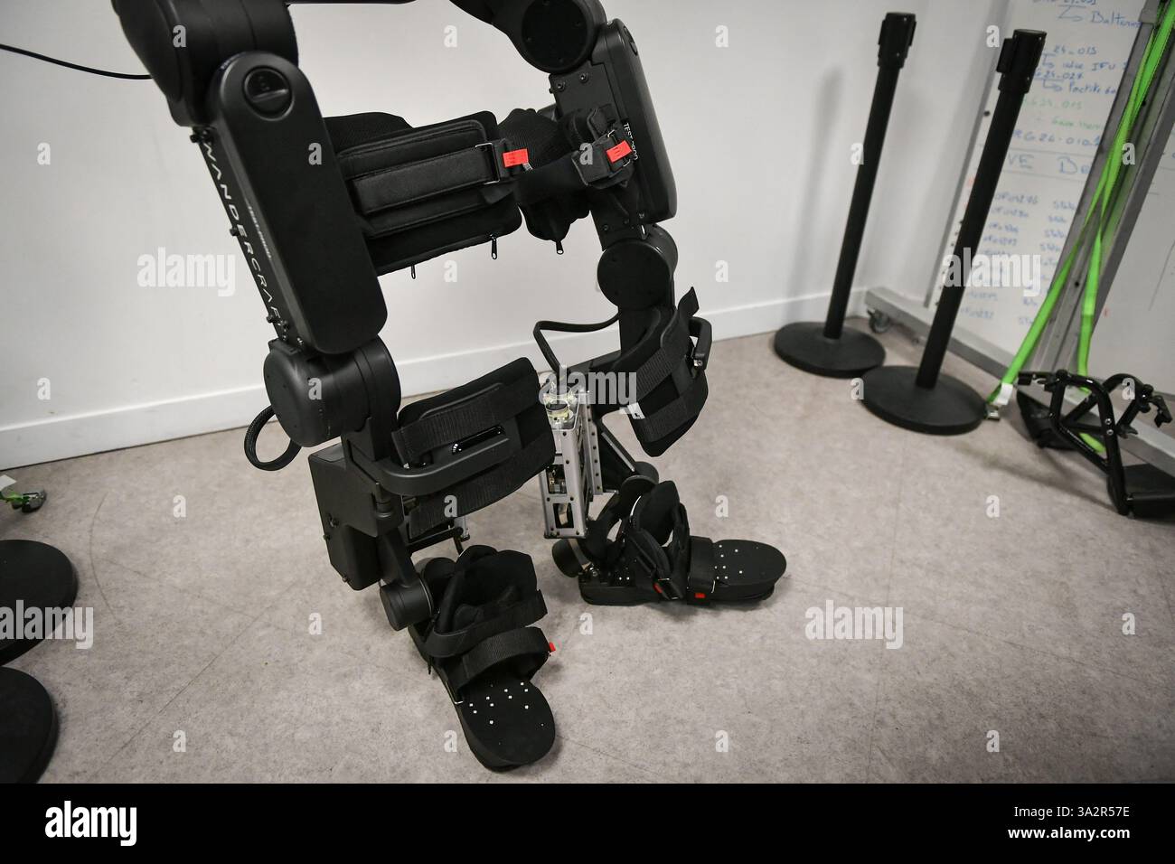 This photograph shows an exoskeleton as French Minister for the Economy ...