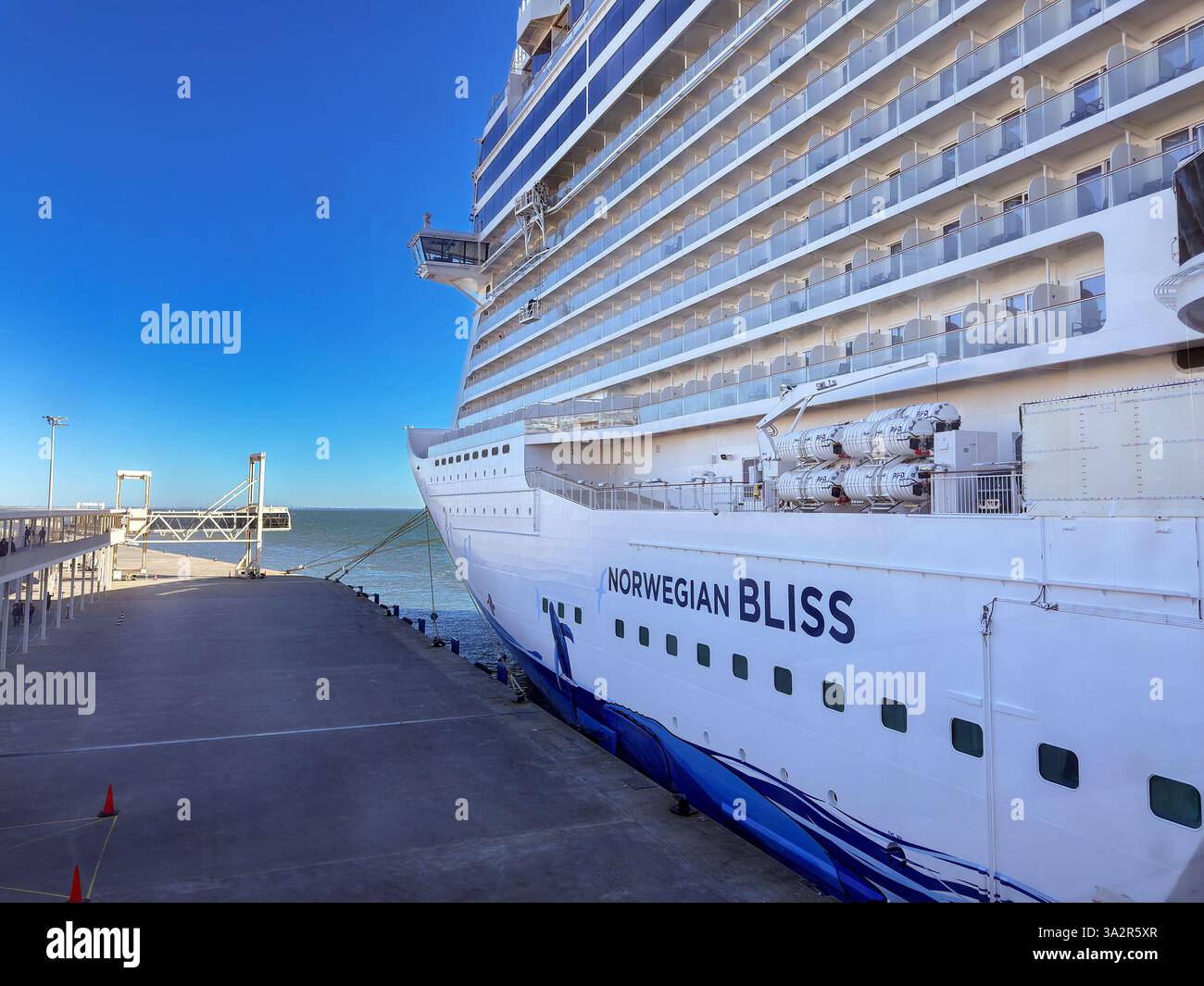 Lisbon, Portugal - 13 January 2025: Cruise ship Norwegian Bliss docked in the port of Lisbon ...