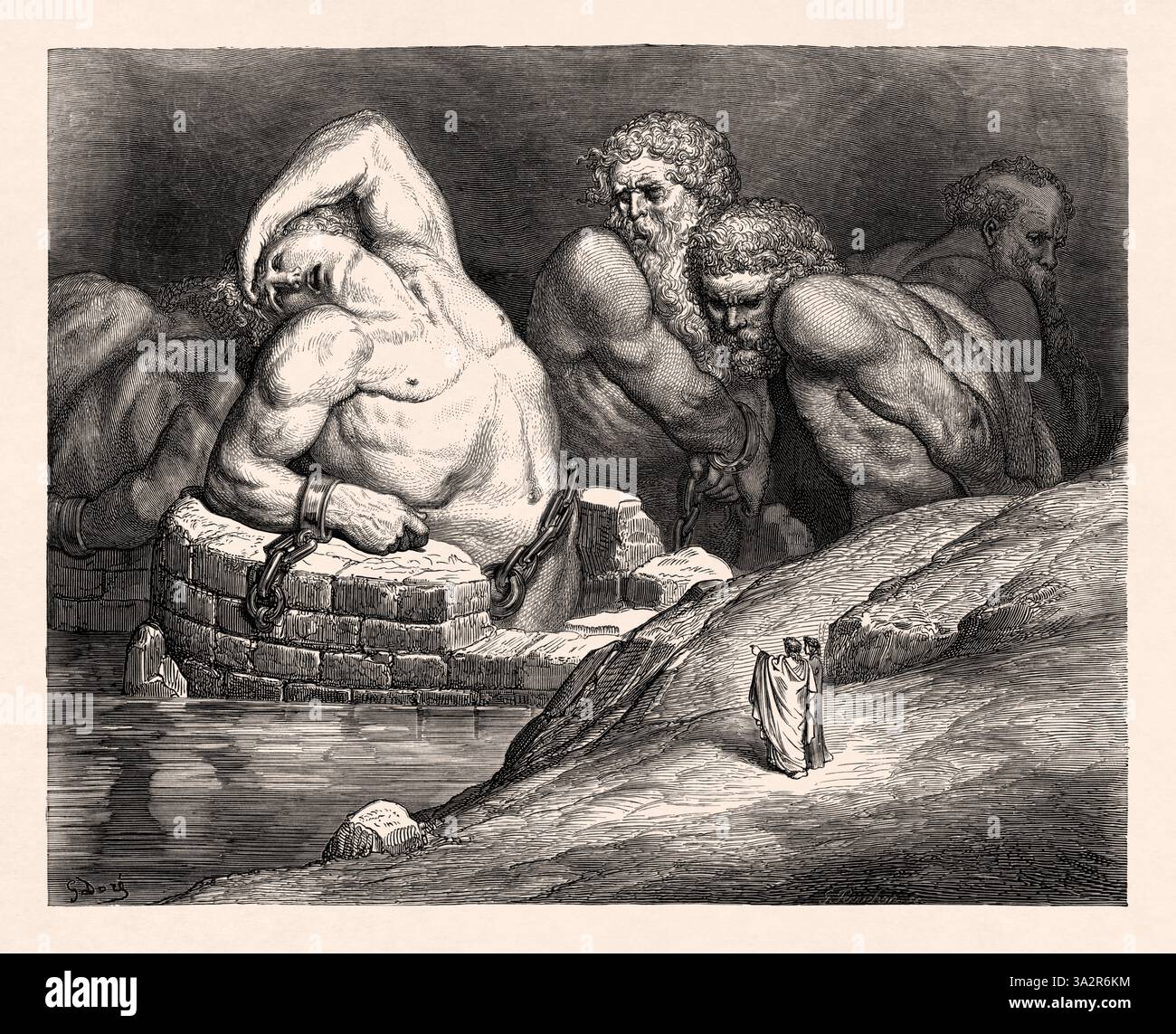 Engraving representing The Titans (Nimrod, Ephialtes, Briareus and ...